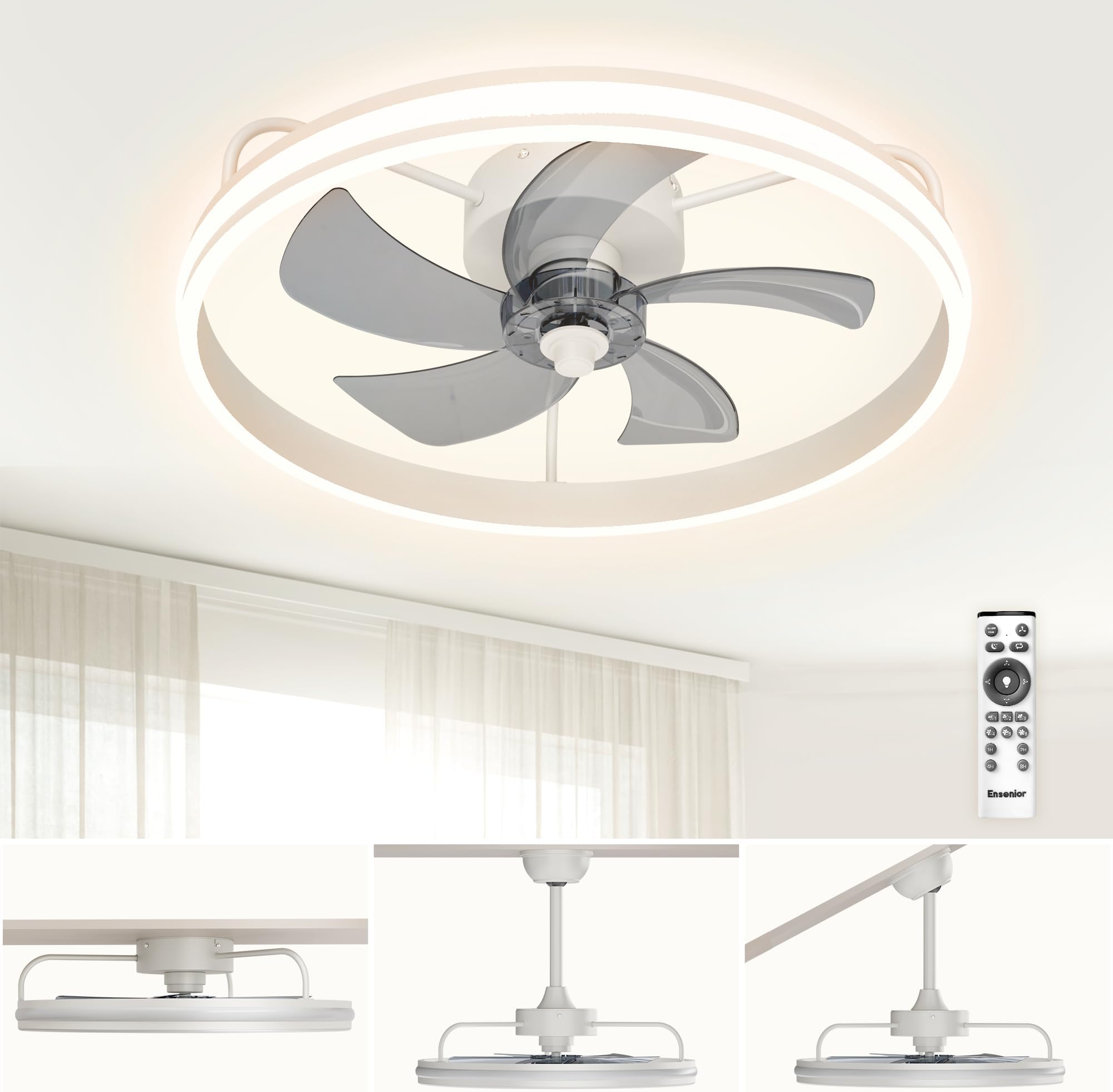KEXCBOGJ 19.7'' Modern Ceiling Fan with Dimmable LED Light, Low Profile ...