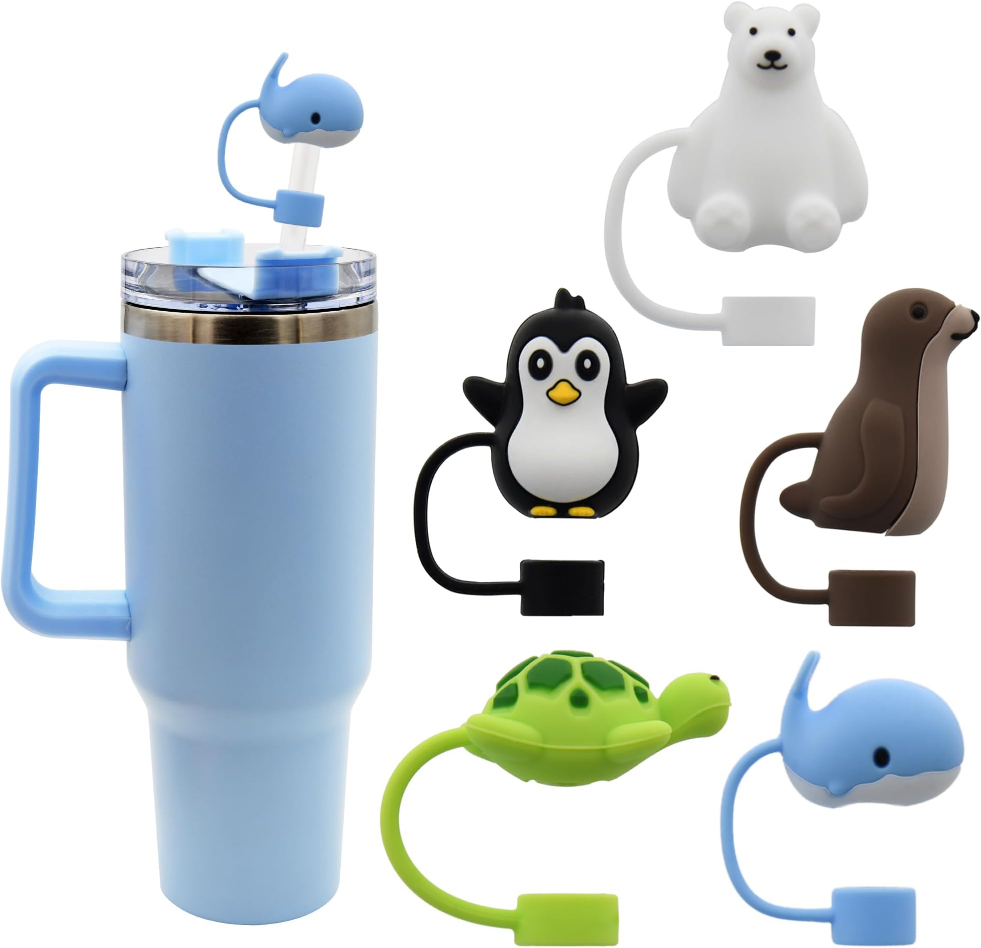 Amazon.com: 6PCS Straw Cover Cap for Stanley Cup, Silicone Cute Animal ...