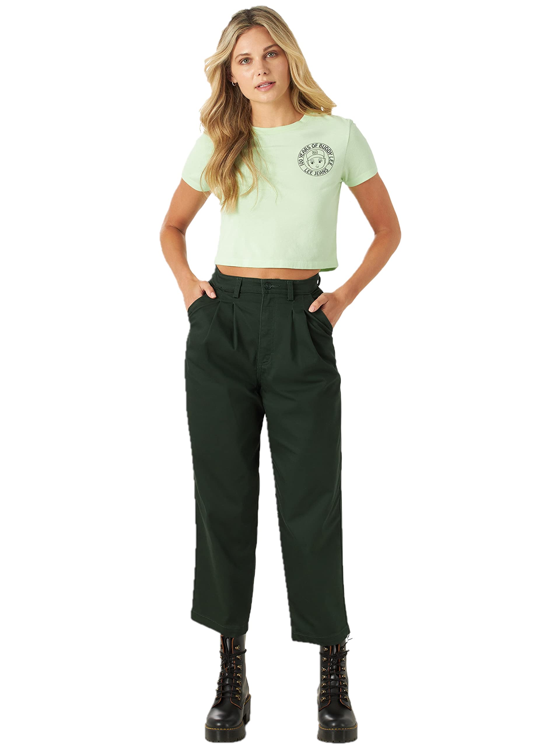 Lee Women's Pleated Wide Leg Flood Pant 29 Gas Station Green for sale ...