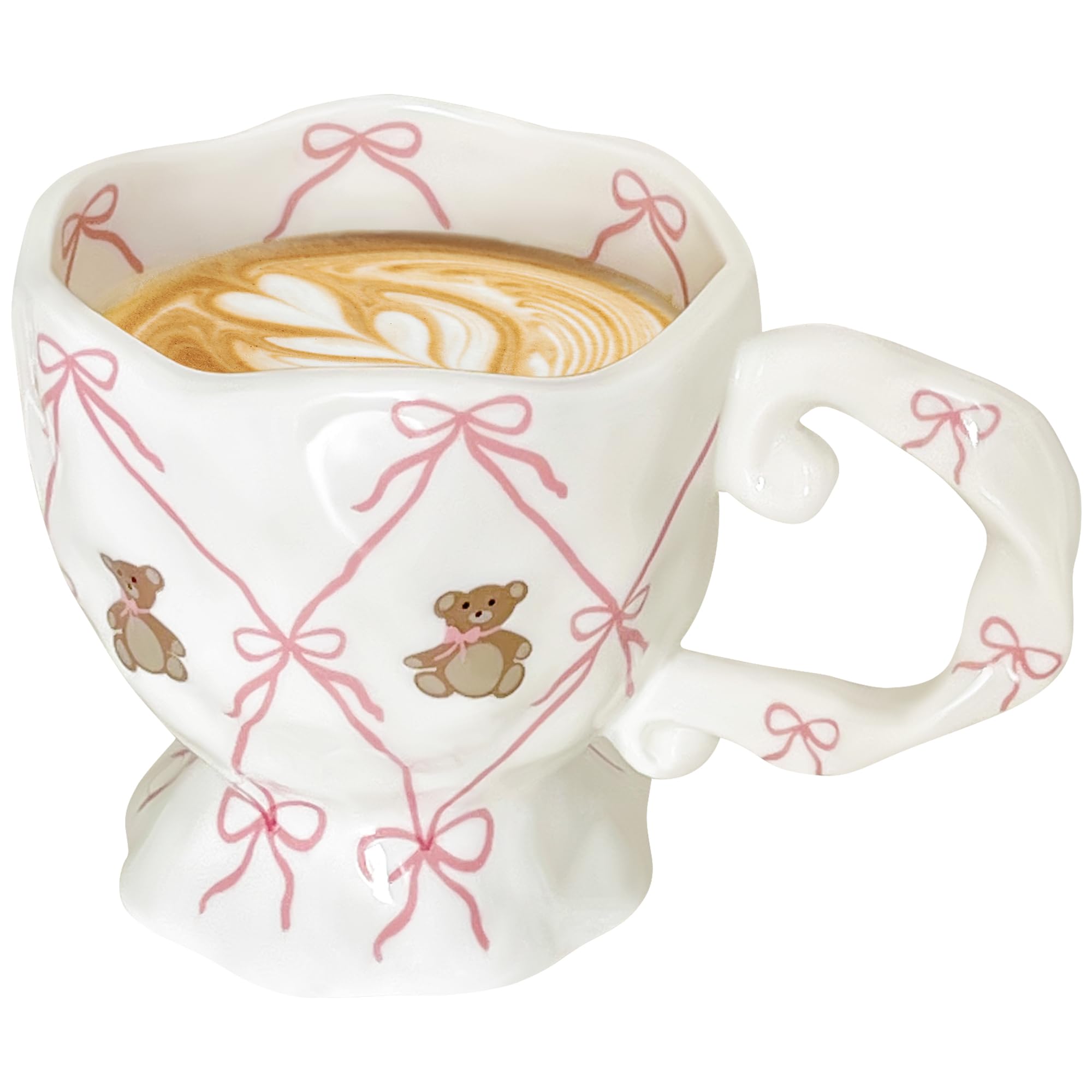 Amazon.com: Ceramic Coffee Mug with Pink Bow Cute Bear, Handmade Kawaii ...