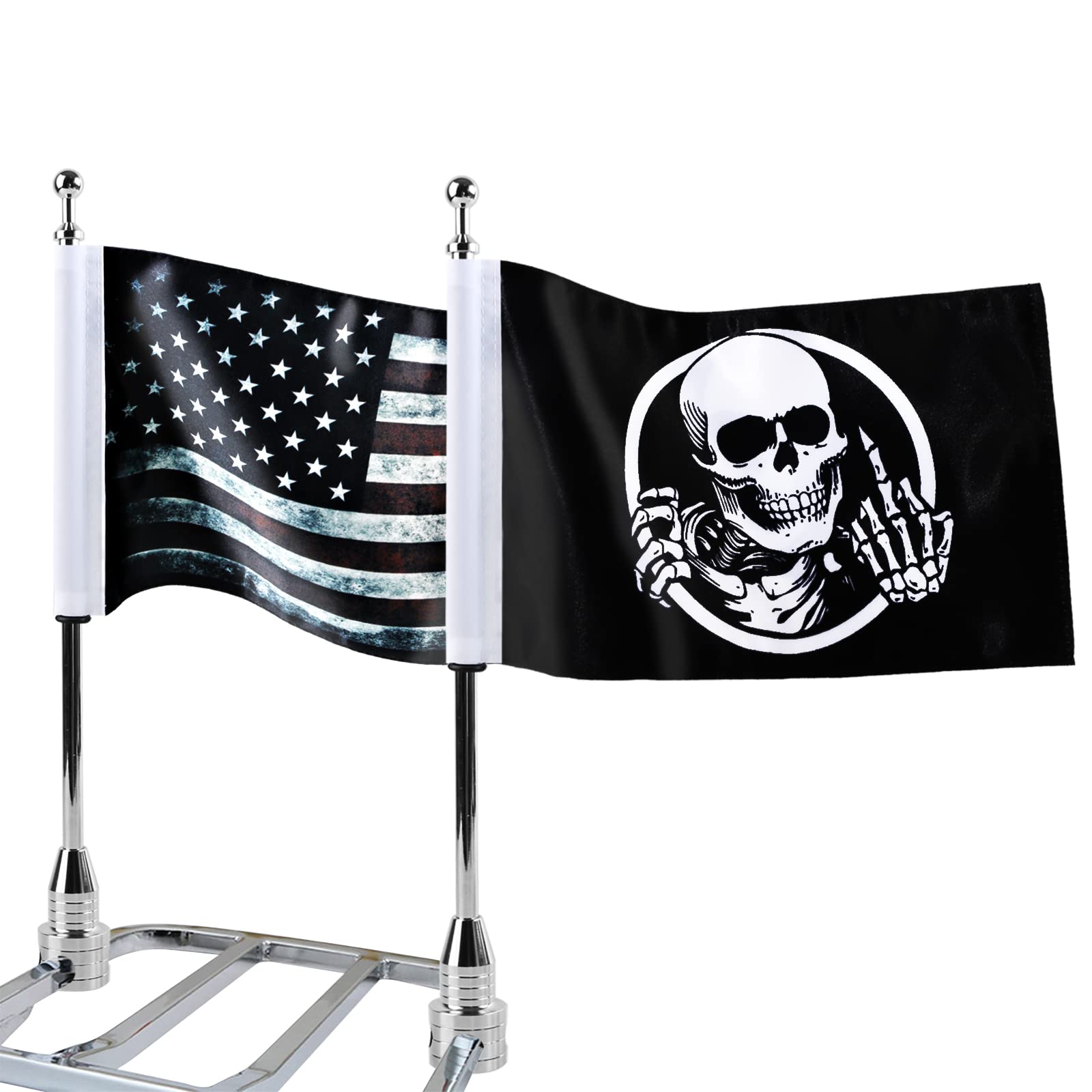Snapklik.com : 2Pcs Motorcycle Flags Antique American Flag + Skull Flag ...