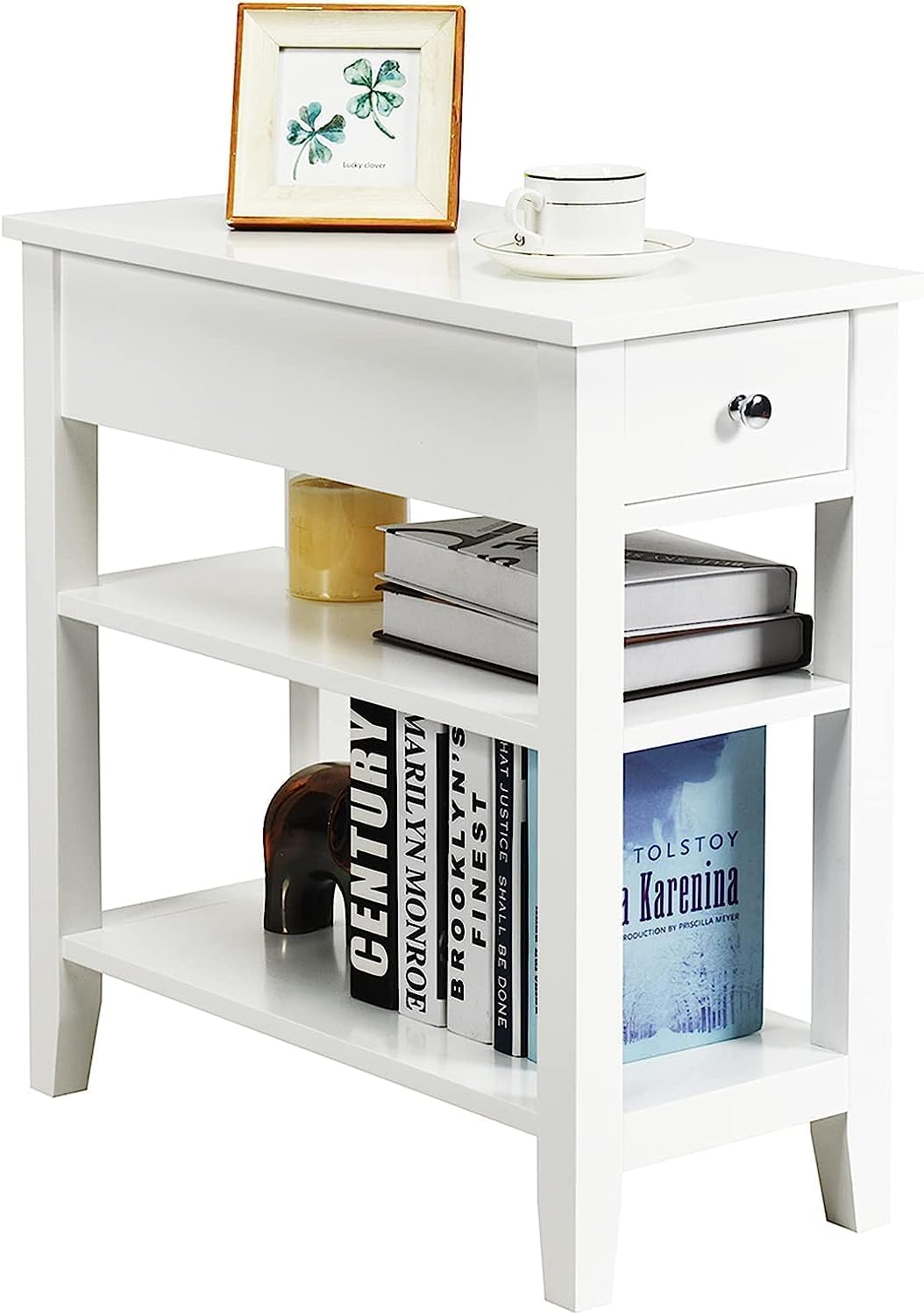 Amazon.com: GOFLAME Narrow Side Table, 3-Tier Bedside Table with Drawer ...