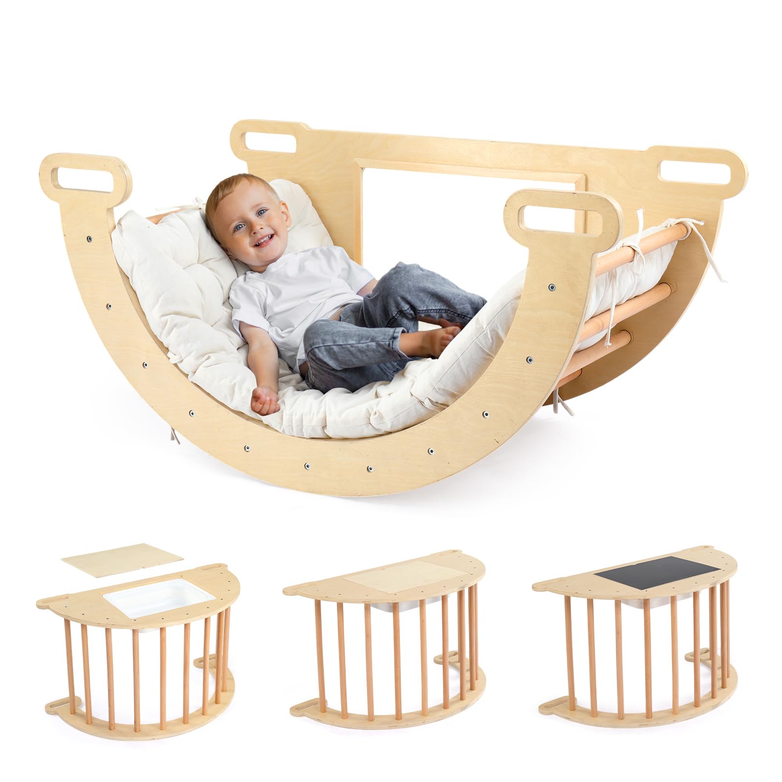 Snapklik.com : JOYMOR 5-in-1 Pikler Triangle Climber Arch Rocker