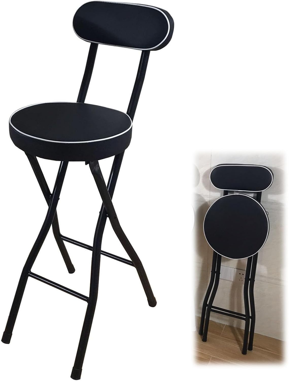 Portable Folding Bar Stool with 100kg Load Capacity, Comfortable Round ...