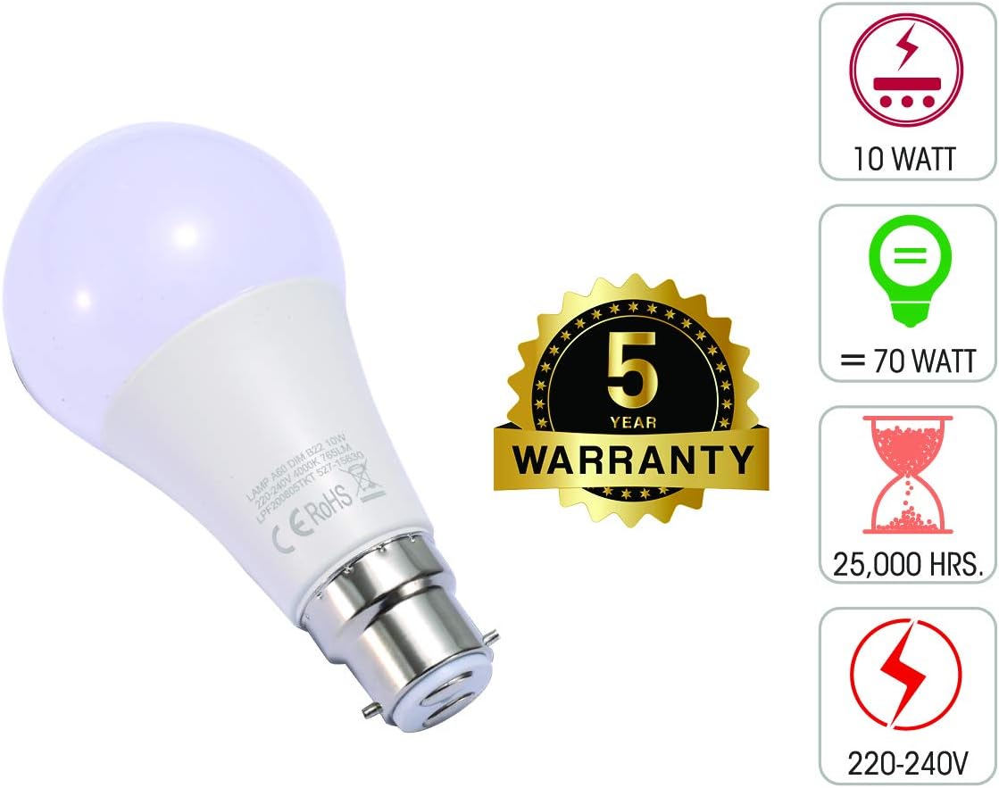 TEKLED® A60 LED Bulbs | B22 Bayonet Cap | Energy Saving 10W Light Bulb ...