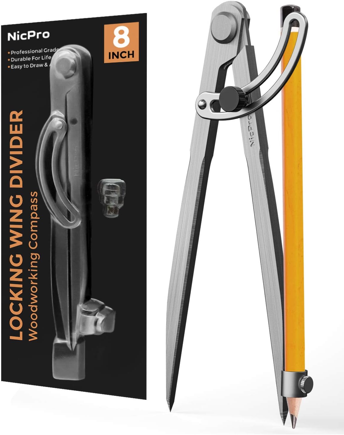 Amazon.com: Nicpro 8 Inch Compass for Woodworking with Wing and Pencil ...