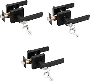 Probrico Black Door Handle with Different Keys, Heavy Duty Flat Square ...