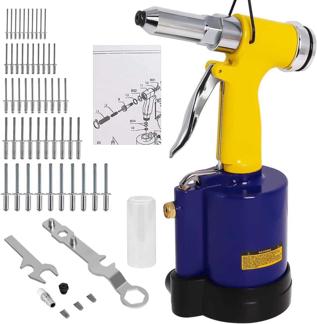 Pneumatic Rivet Gun 1/4", 3/16", 1/8", 5/32" and 3/32" Capacity Nose ...