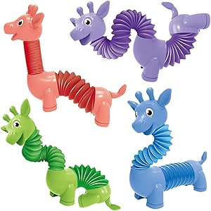 4 Pcs Pop Tubes Fidget Toy, Cartoon Telescopic Giraffe Pop Sensory ...