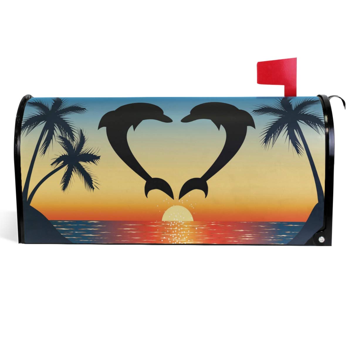 Amazon.com: Wamika Heart Shaped Dolphins Mailbox Cover Palm Tree Sunset ...