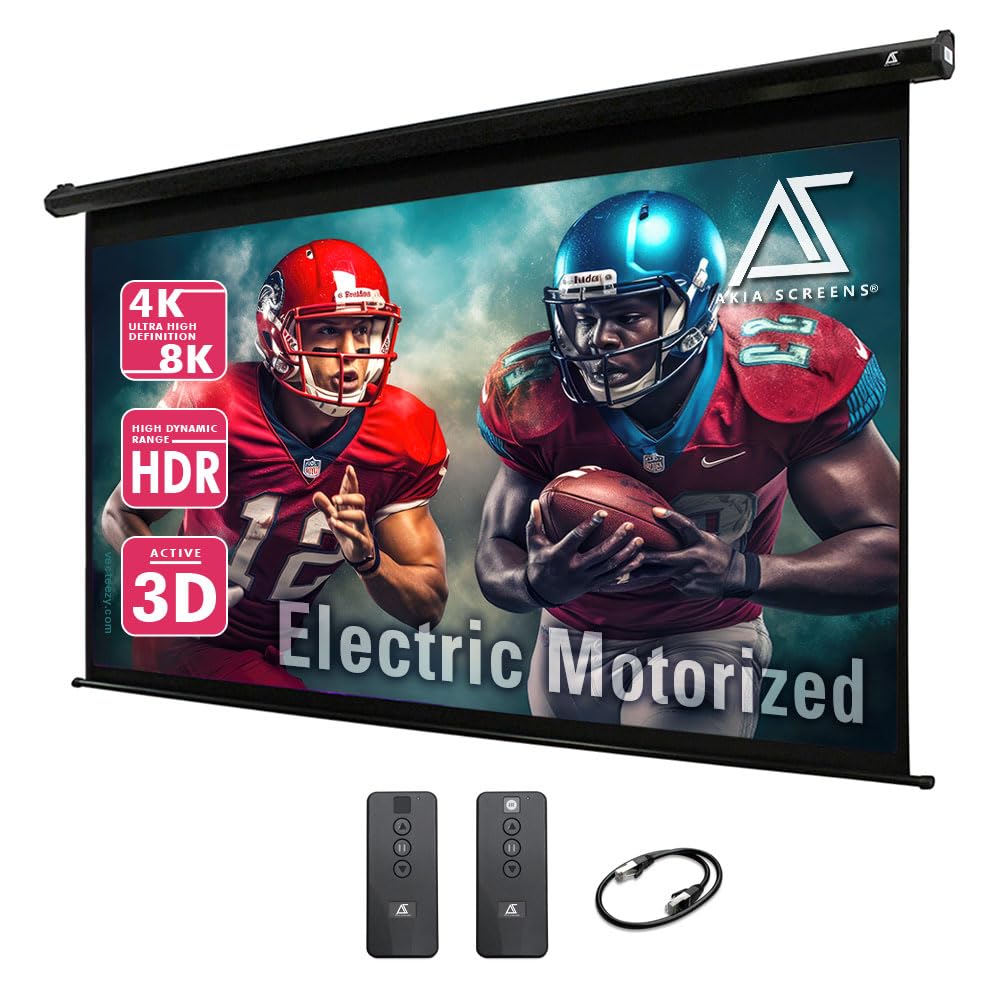 Akia Screens 125 Inch Motorized Projector Screen Electric Drop Down ...