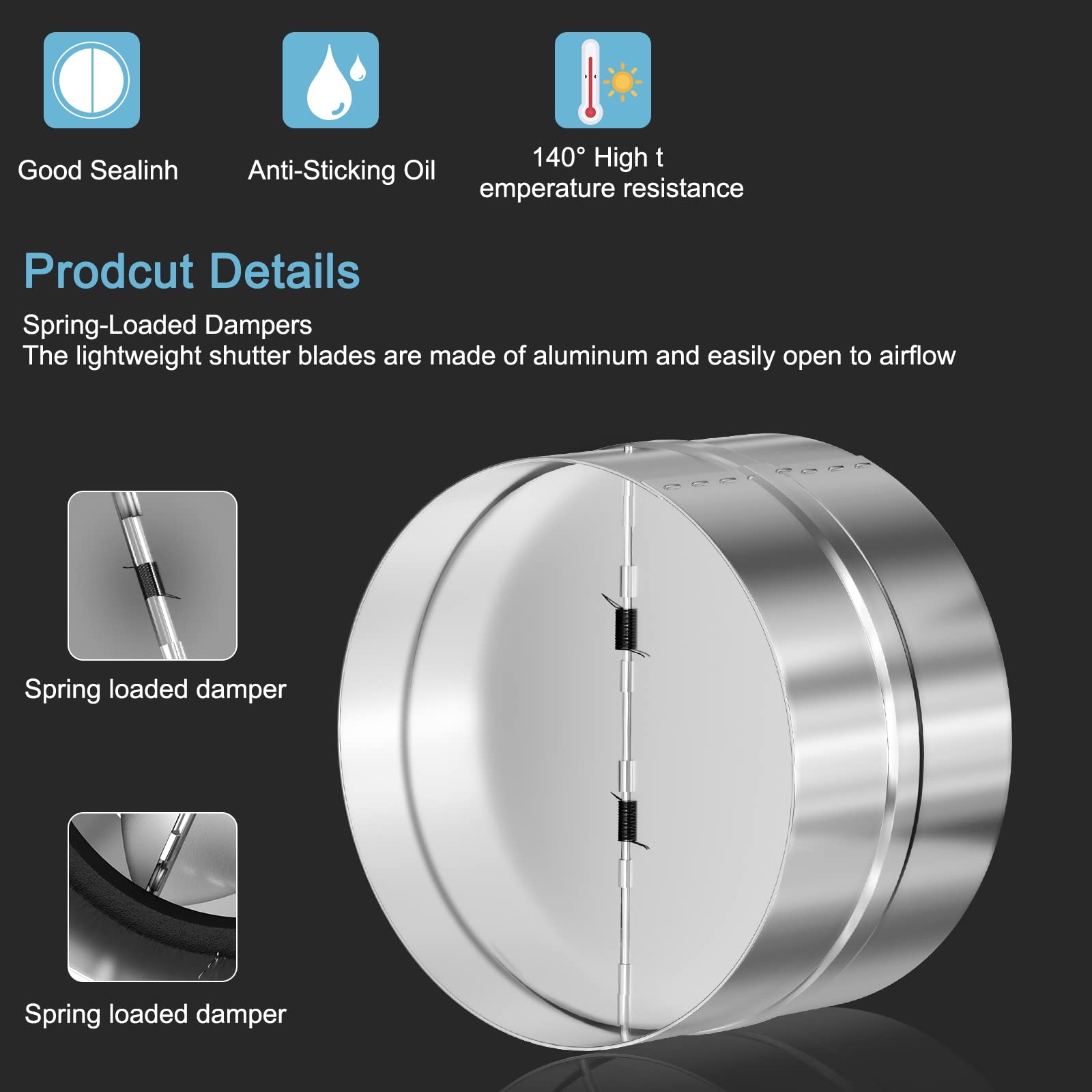 Snapklik.com : Duct Damper 6 Inch, Backdraft Damper One-Way Airflow ...