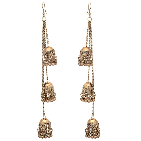 Designer Afghani Kashmiri Tribal Oxidized Dangle Long Earrings for ...