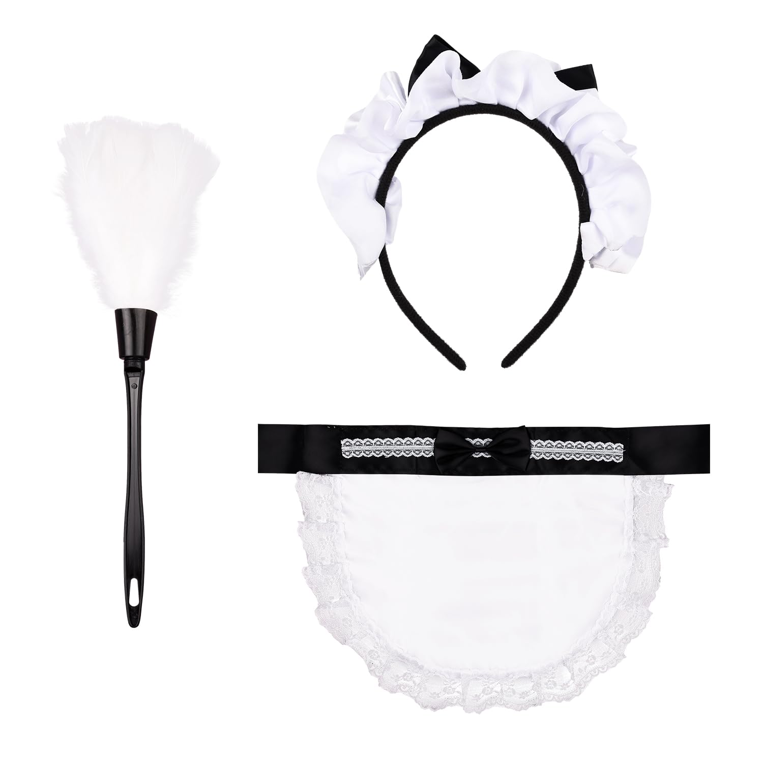 XNHIU 3Pcs Maid Costume Accessories French Maid Headband Feather Duster ...