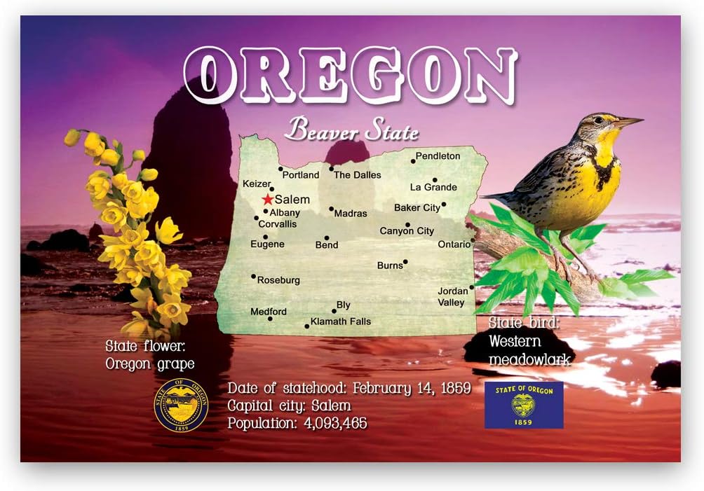 Amazon.com : OREGON MAP postcard set of 20 identical postcards. OR ...
