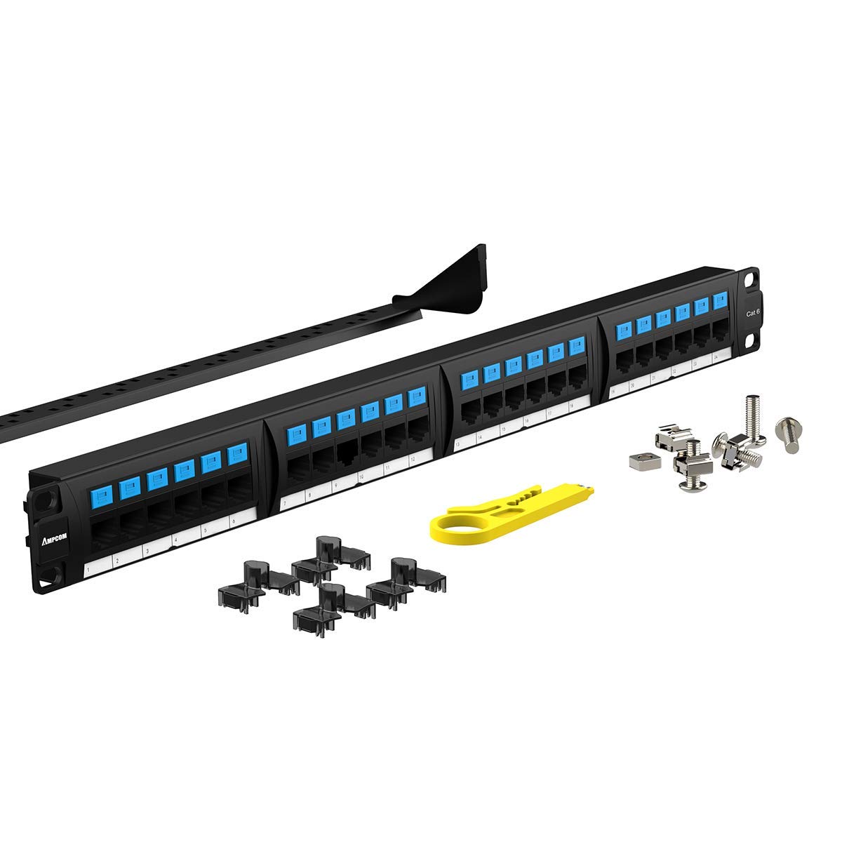 Buy AMPCOM CAT6 24 Port 1U 19" Patch Panel RJ45 Punch Down Rack Cable ...
