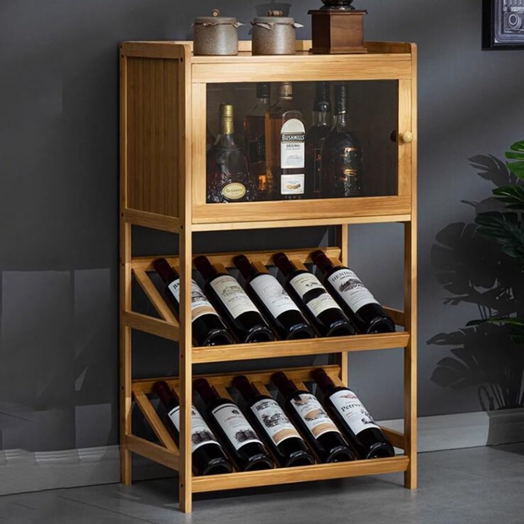 Amazon.com: GIZNXBA Wooden Wine Rack Hold 28 Bottles, Floor Wine ...