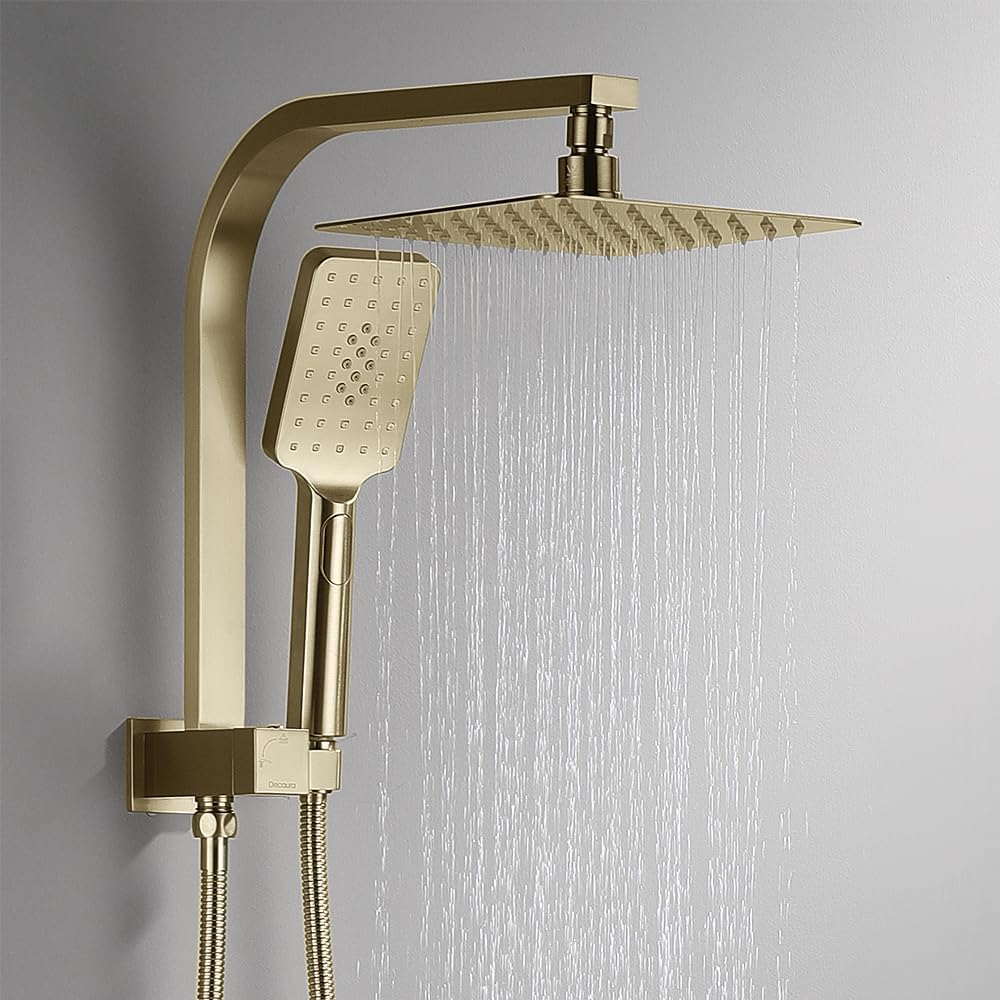Decaura Twin Shower Head Rail Set Square Gooseneck Shower Arm 8" Rain ...