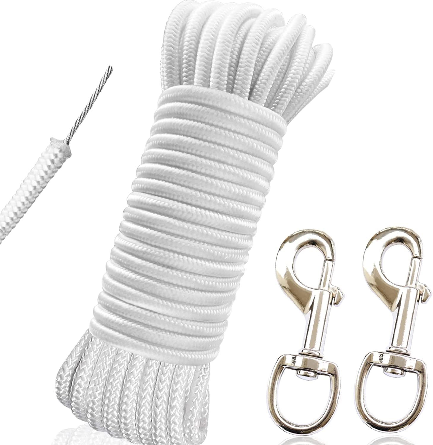 Amazon.com: EKEV 1/4" Diameter 50 Ft Flag Pole Rope with 2 Pcs Swivel ...