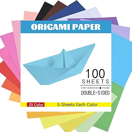Amazon.com: Wenmer Origami Paper 100 Sheets, 20 Assorted Colors, 8-inch ...