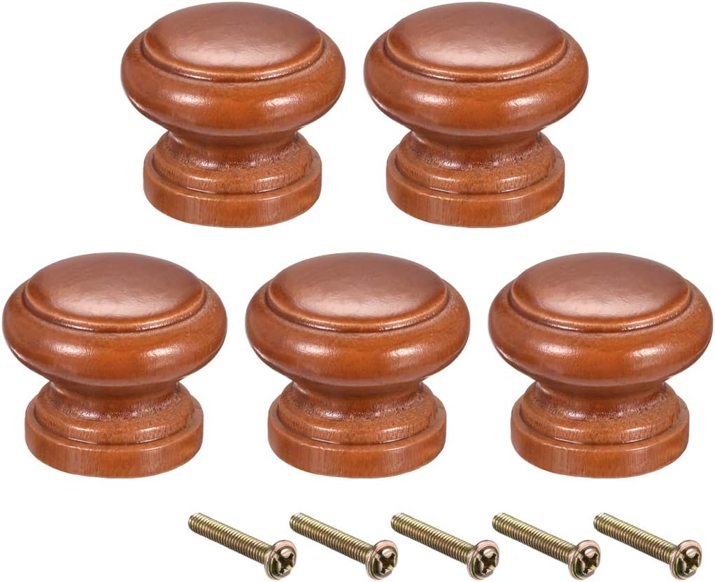 uxcell Round Wood Knobs, 5Pcs 28mm Dia Cabinet Furniture Kitchen Pulls ...