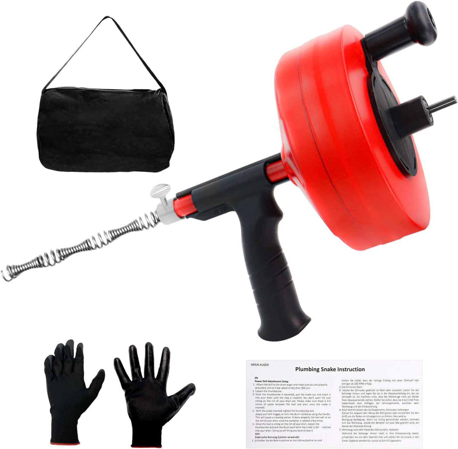 KINGLEV Drain Snake, 50ft Flexible Steel Drain Auger With Drill Adapter ...