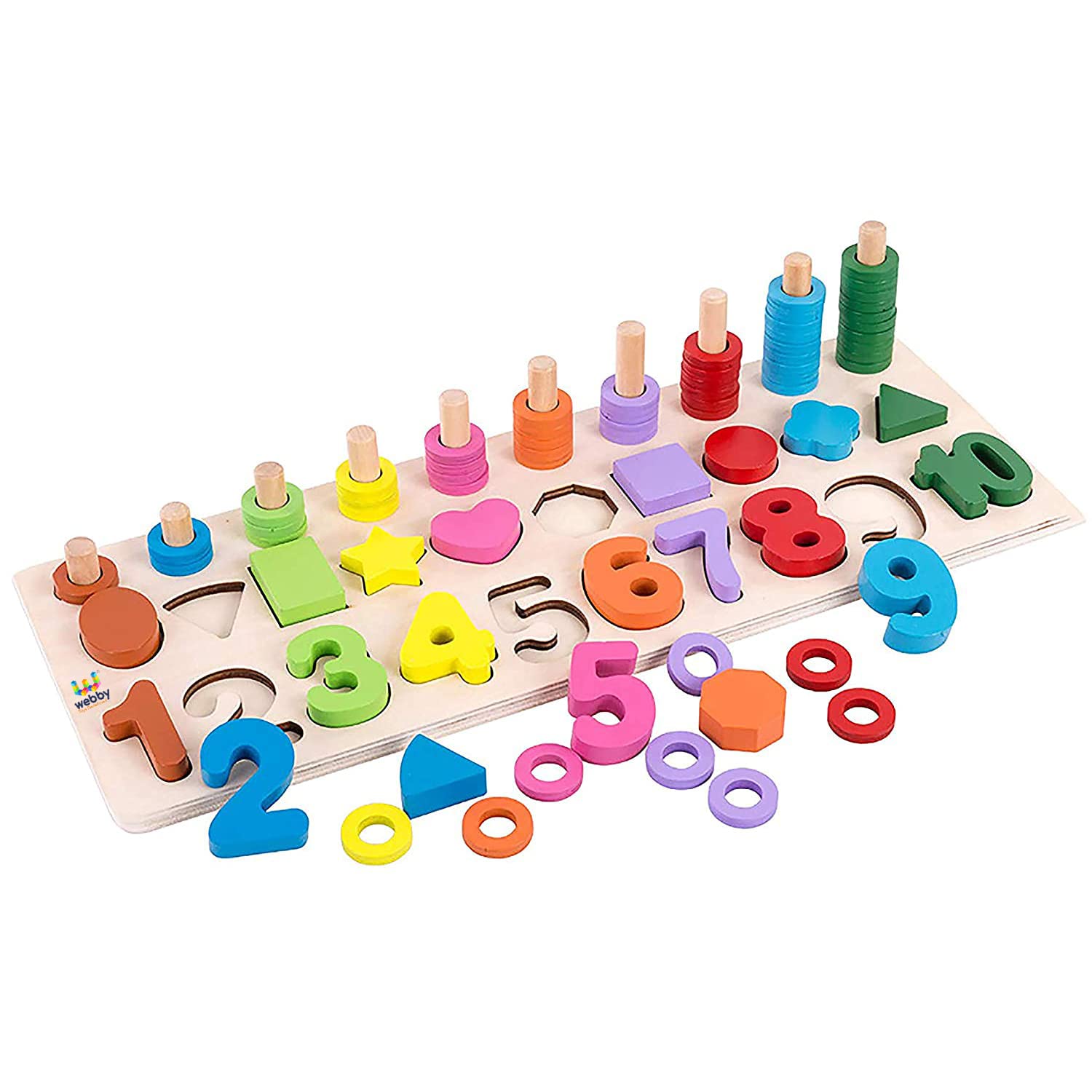 Buy Webby Wooden Educational Learning Numbers and Shapes Puzzle Game ...