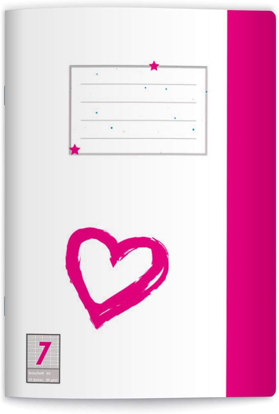 Schulheft A5 | 16 Blatt liniert/kariert | Lineatur 4/7 | Herz (kariert ...