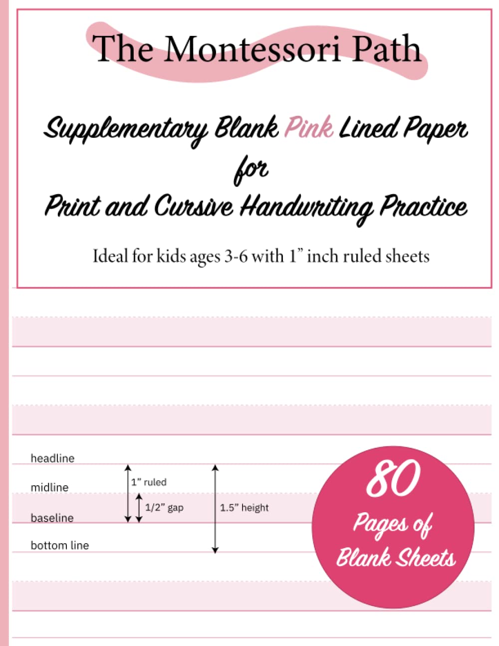 Amazon.com: Montessori Supplementary Blank Pink Lined Paper for Print ...