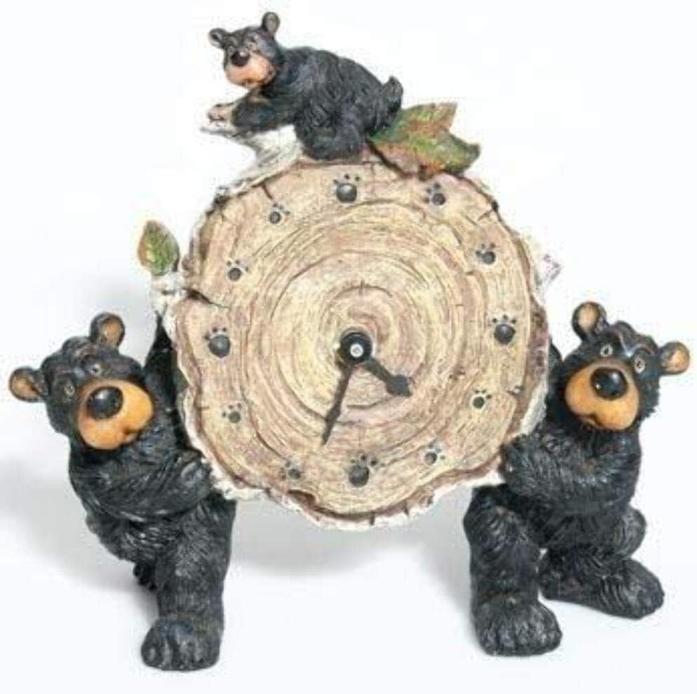 Amazon.com: Willie Black Bear with Cub Holding a Birch Log Clock 8 ...