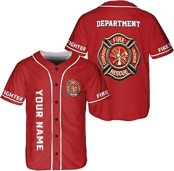 Amazon.com: Podagree Personalized Firefighter Baseball Jersey, Custom ...