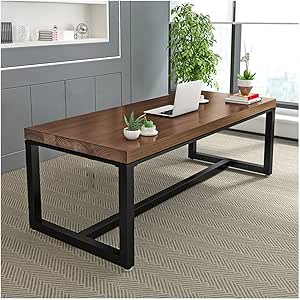 Amazon.co.jp: Solid Wood Computer Desk Metal Solid Wood Modern Table - Adjustable Foot Pad, Home ...