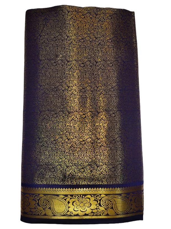 Buy Brocade Full zari Border navyblue Color 2 Meter Piece at Amazon.in