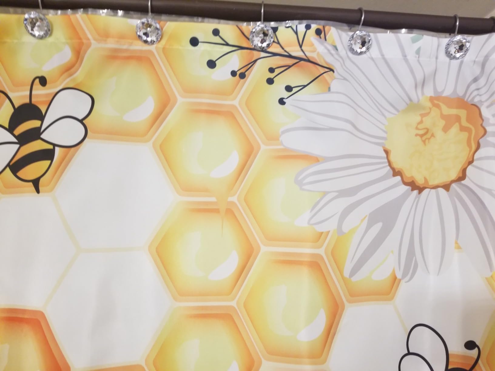 Amazon.com: Lindameler Bee Shower Curtain Set Yellow Honeycomb White ...