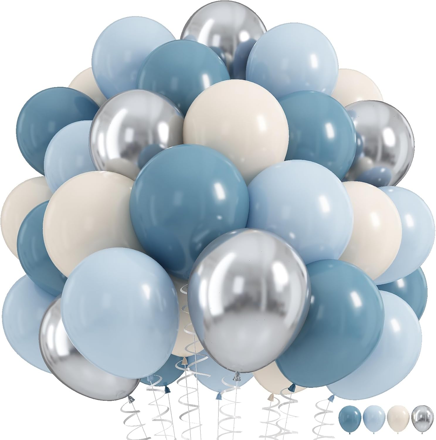 Amazon.com: Dusty Blue Balloon Set, 60Pcs 12 Inch Retro Baby Slate Blue Ivory White Metallic ...