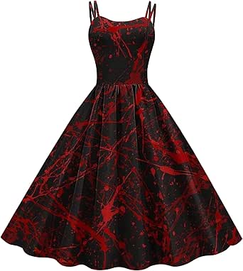 Amazon.com: Womens Halloween Aline Dresses Scary Red Blood Splatter ...