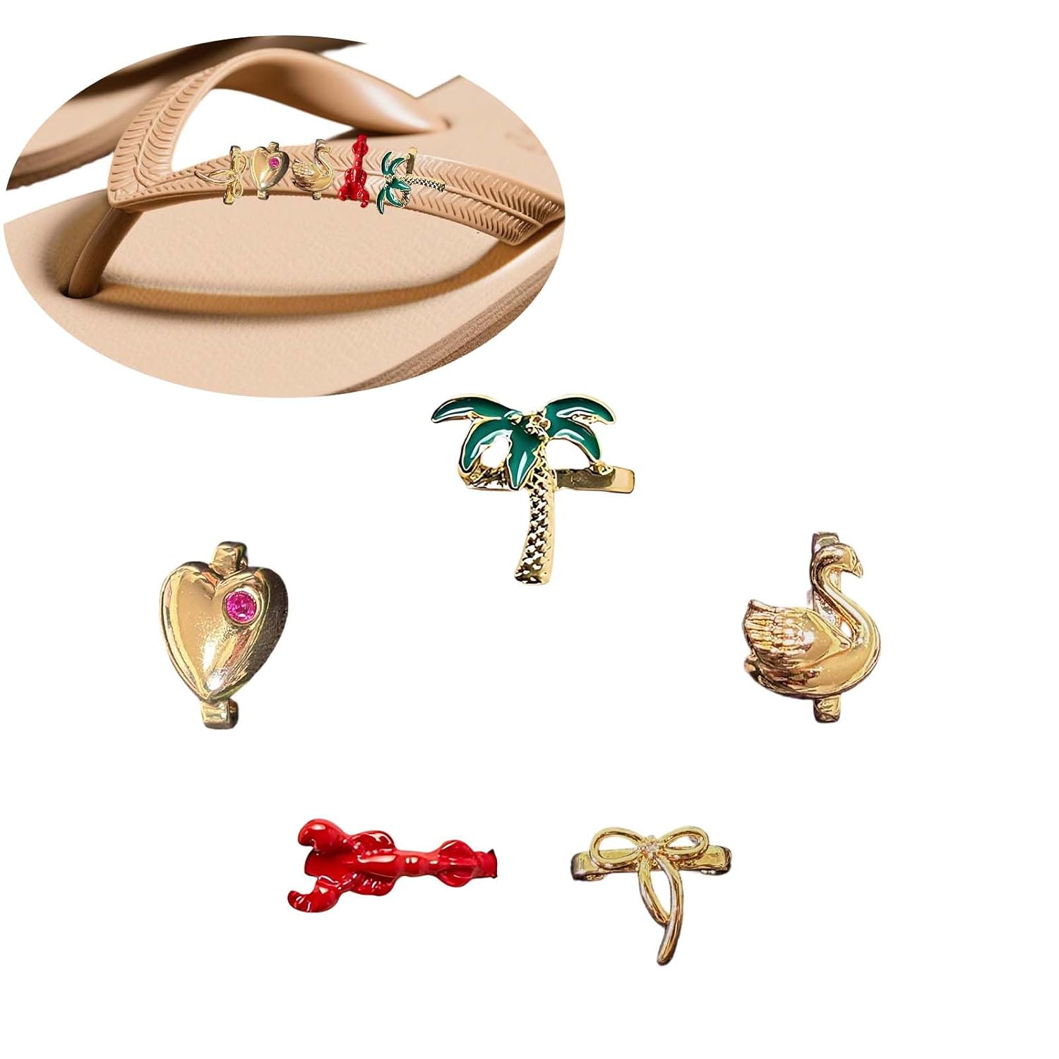 Amazon.com: 5pcs Gold Sandal Charms for Slim Flip Flops Strap Cute ...