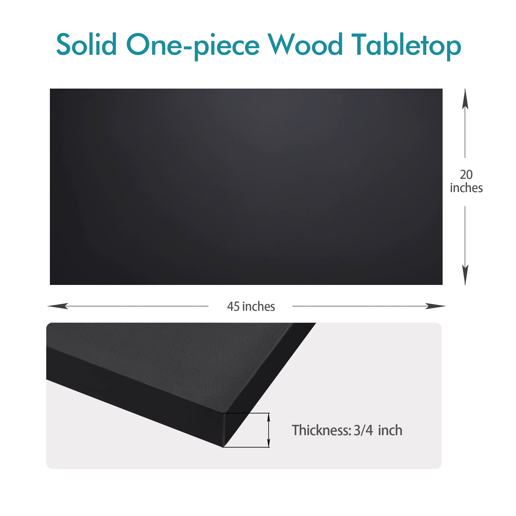Kaboon 45x20 Black Table Top, Solid One-Piece Wood Desktop, Universal ...