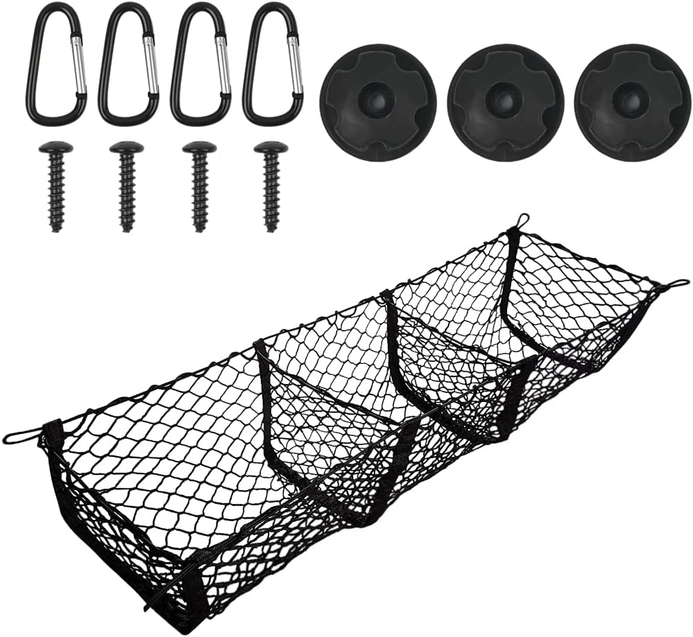 Amazon.com: BUYGOO 3 Pocket Cargo Net Trunk Bed Organizer, Black Mesh ...