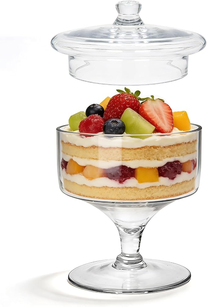 Amazon.com | Glass Trifle Bowl with Pedestal and Lid, Trifle Serving ...