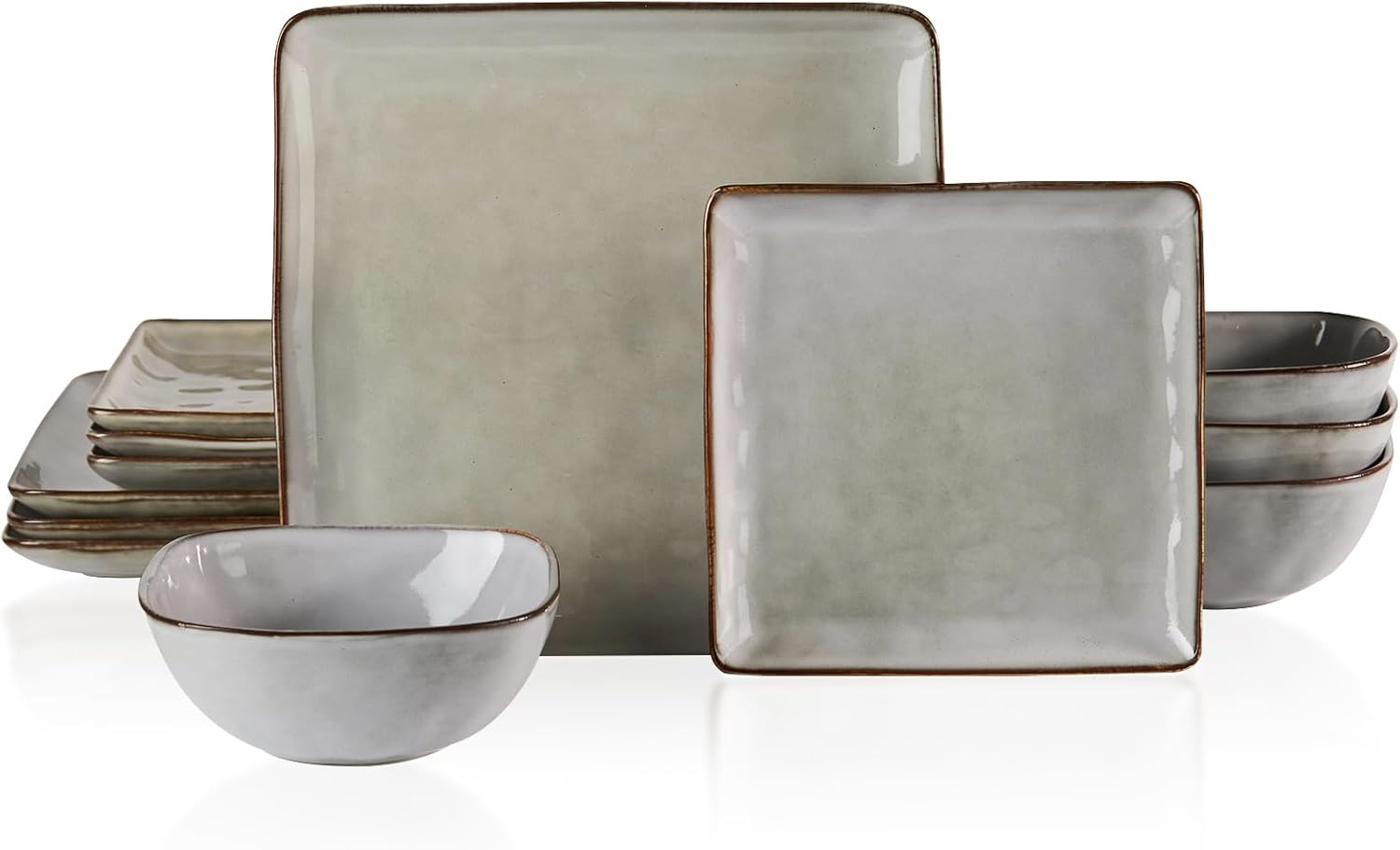 Amazon.com | Famiware Dinnerware Sets for 4, Ocean Square 12-Piece ...