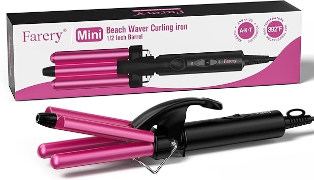 FARERY Mini Waver Curling Iron, 3 Barrel Curling Iron 1/2 Inch, Mini ...
