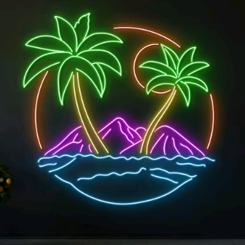Amazon.com: Palm Tree And Sunset Neon Sign, Palm Tree and Mountain Led ...