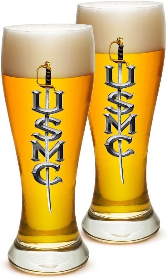 Amazon.com | 23 Ounces Pilsner Glass USMC SWORD, Set of 4: Beer Glasses