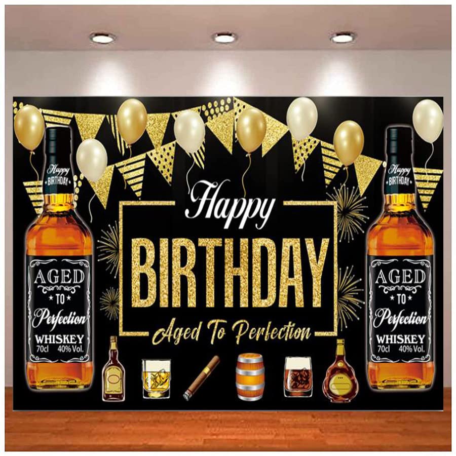 Birthday Backdrop For Men Black Gold Aged To Perfection Backdrop Party ...