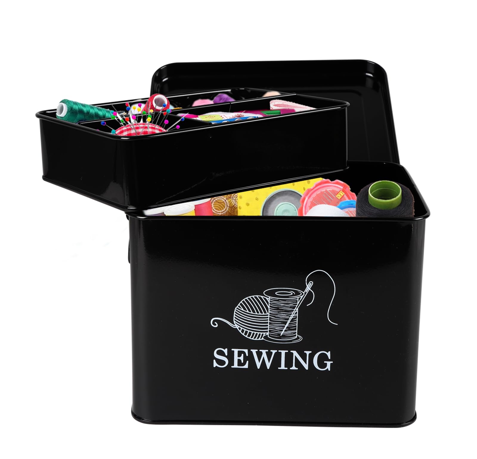 Amazon.com: Xbopetda Metal Sewing Box, Sewing Kit Storage Box, 2-Tier ...