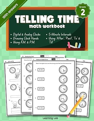 Telling Time Math Workbook Grade 2: Analog and Digital Clocks, 5-Minute ...