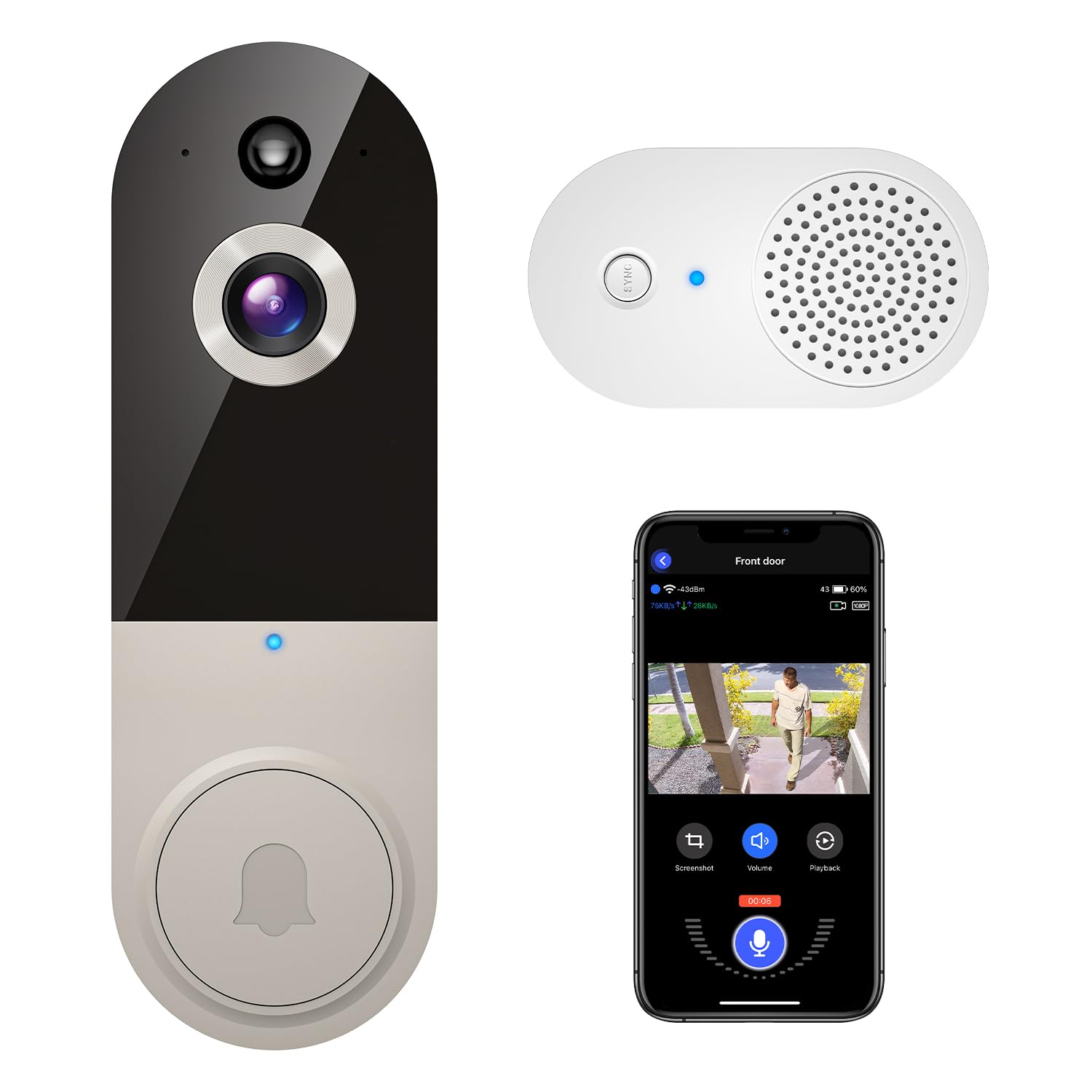 Guggre 1080P Smart Video Doorbell Camera with Chime, Intelligent AI ...