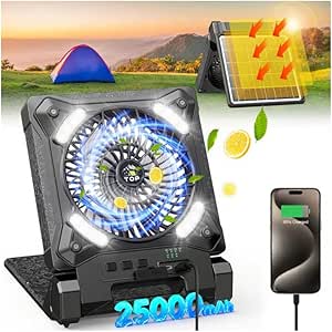 Amazon.com: DOWILLDO Solar Powered Camping Fan,Portable Rechargeable ...