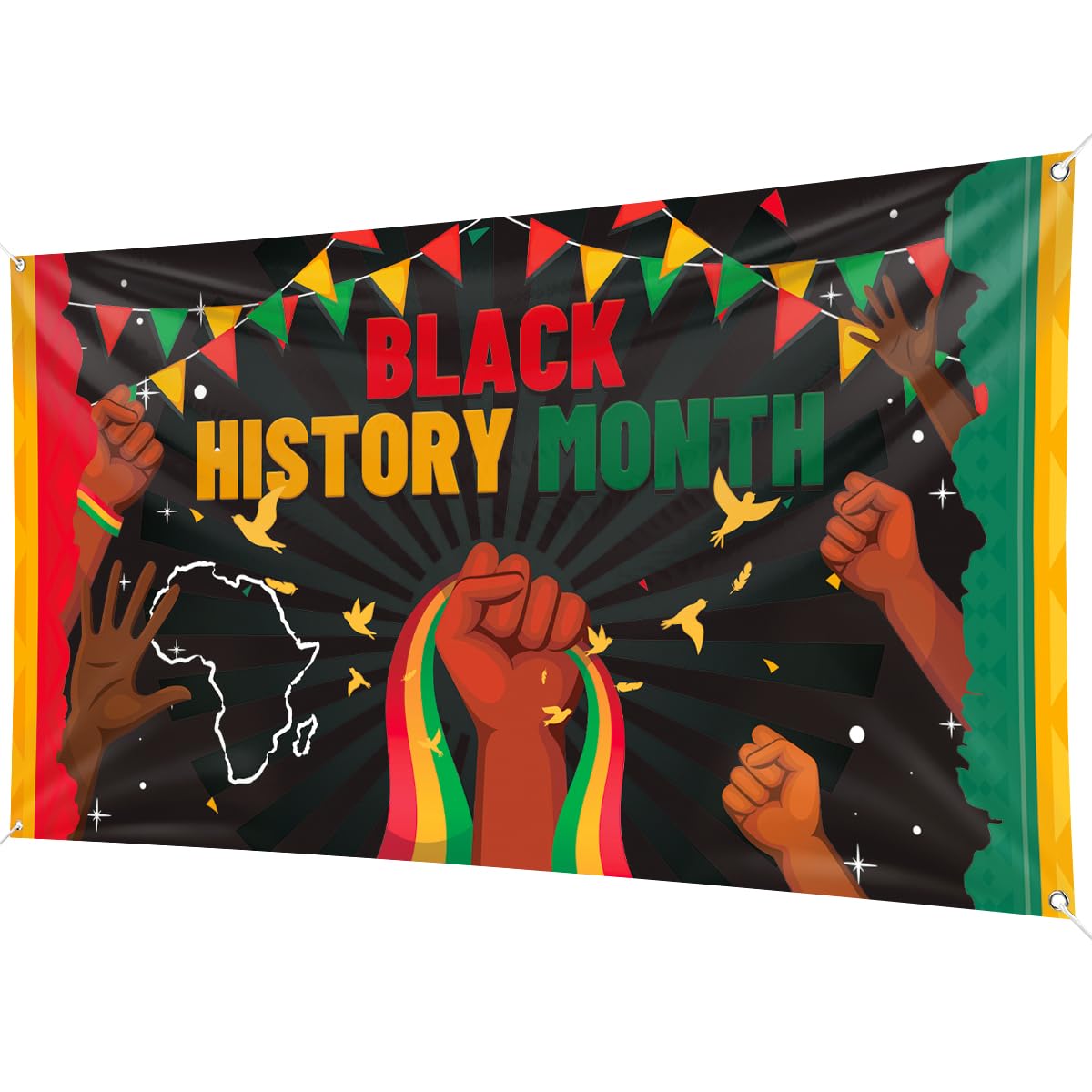 Black History Month Backdrop Banner Large Size, Red Orange Green ...